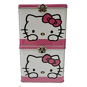 The Tin Box Company Hello Kitty Stack Store and Carry Tin. Stackable Tin Box with Handle,Pink and White, Storage Box, 5.75" Height, Clasp and Hinge on Lid