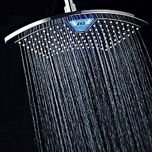 Dream Spa AquaFan 12 inch All-Chrome Rainfall-LED-Shower-Head with Color-Changing LED/LCD Temperature Display