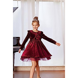 GRACE KARIN Girls Red Velvet Dress Crew Neck Christmas Fall Winter Party Dresses Size 5-6