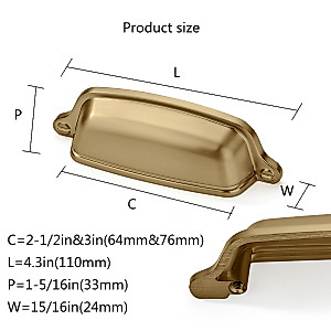 CABDM 6 Pack 3 inch(76 mm) Brushed Brass Cabinet Cup Pulls Brushed Gold Drawer Pulls Kitchen Hardware Cabinet Handles Drawer Handles Knobs Cup Pull.