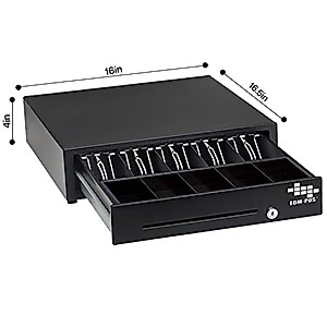 EOM-POS Cash Register Money Drawer. Compatible with Square [Receipt Printer Required]. Includes Built in Cable to Connect to Receipt Printer. (Printer Driven)