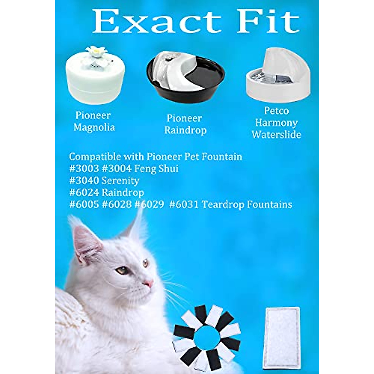 Amazinpure 12 Pack Raindrop Plastic Fountain Charcoal Filters Compatible with Pioneer pet Fountain Filters Harmony Pawslife Plastic Fountains #3003#6024#3040#6029#6028#6005#6031