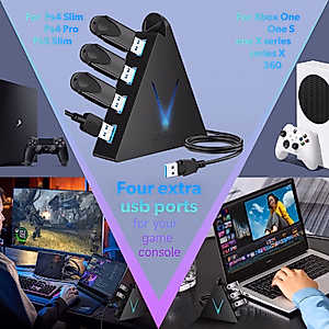 JoyReken 4-Port USB 3.0 Hub, FlyingVHUB USB Hub Tower with 2 ft Extended Cable,USB Splitter for Laptop,PC,PS4,PS5,Xbox,Mouse,Keyboard, Flash Drive, U-Disk (Black)