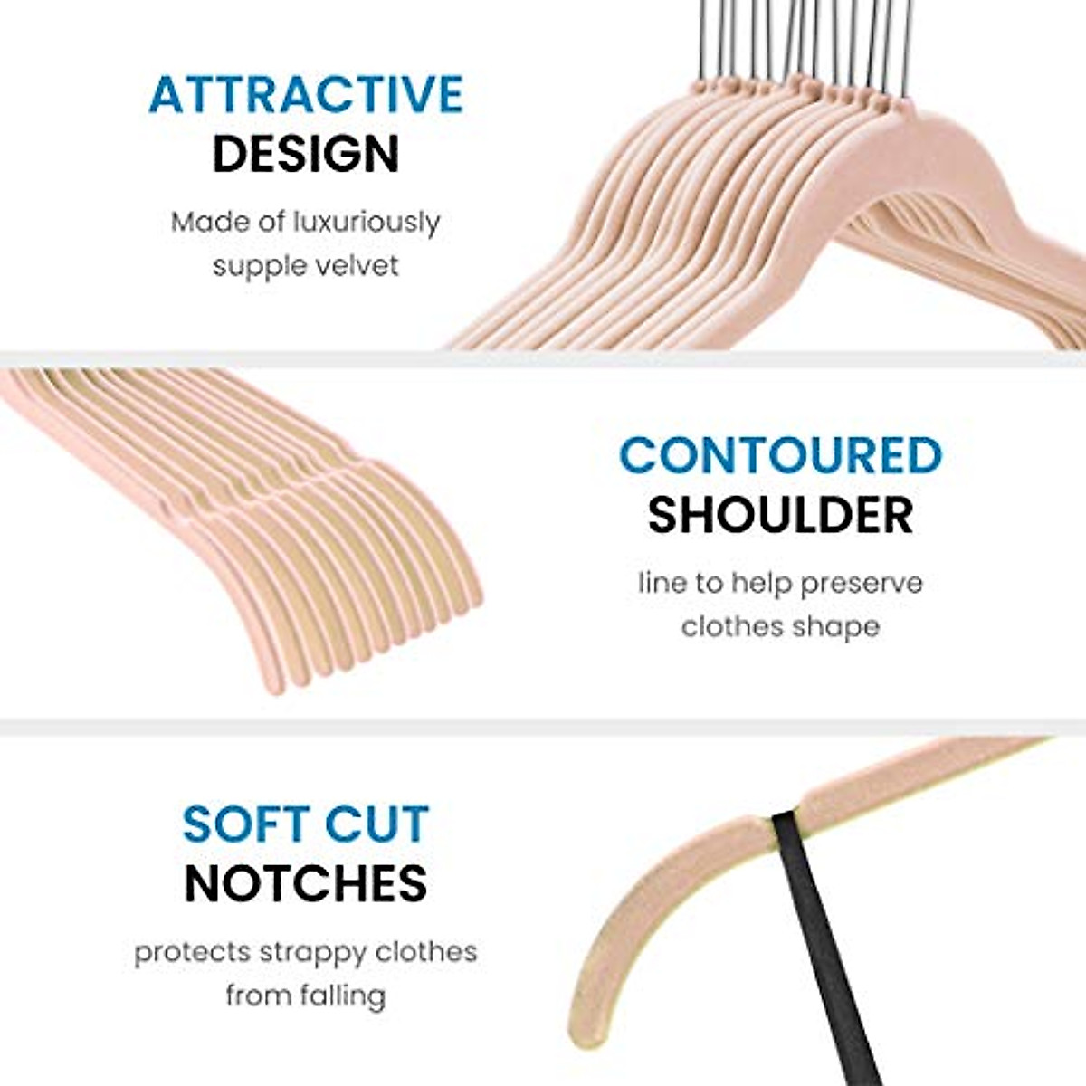 Premium Velvet Shirt Hangers (50 Pack) Non Slip Clothes Hangers, Ultra Slim Hangers Gain 50% Closet Space, 360° Swivel Hook, Clothes Hangers for Tops, Dress Shirts, Blouses, Strappy Dresses, Delicates