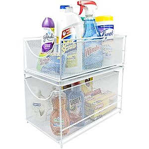Sorbus® Cabinet Organizer Set—Mesh Storage Organizer with Pull Out Drawers—Ideal for Countertop, Cabinet, Pantry, Under the Sink, Desktop and More (White Two-Piece Set)