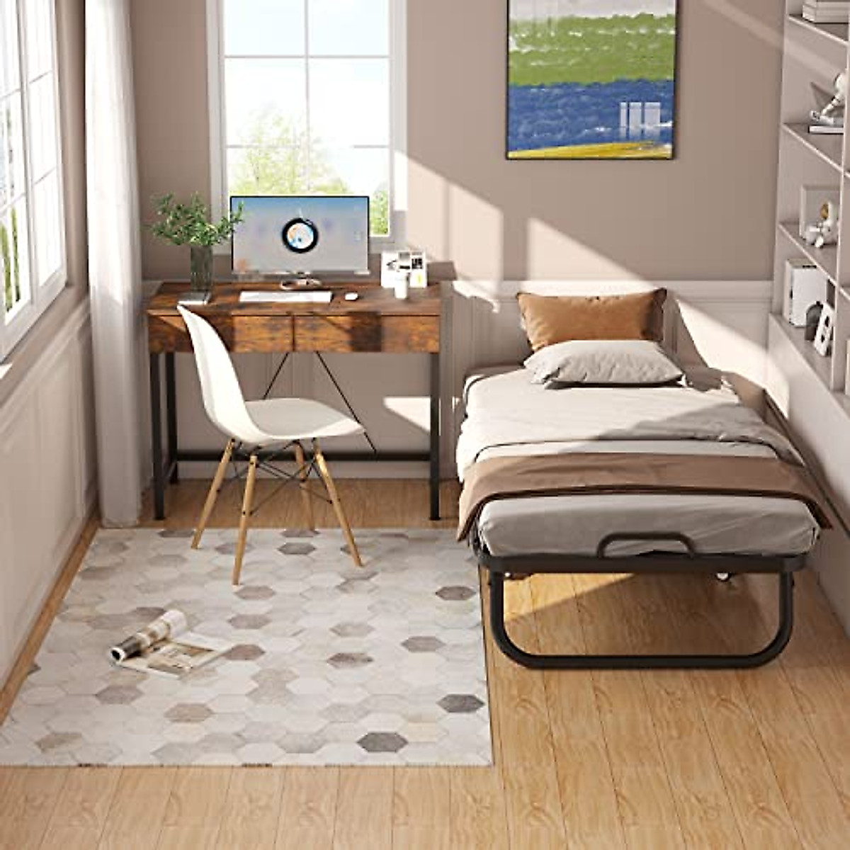 CAIYUN Folding Bed with Mattress, Portable Bed Foldable Bed with Memory Foam Mattress and Fabric Storage Bag, Rollaway Beds with Fold-up Metal Frame for Study, Bedroom, Living Room, 75" x 31"