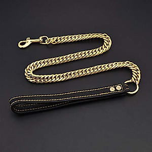 EZURI Traction Rope Pet Dog Leash Gold Chain Puppy Collar Necklace Stainless Steel Bulldog Collar Leash 17mm Small Middle Large Dog Leash (Color : A, Size : 1)