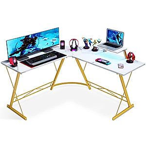 Coleshome L Shaped Desk, 51" Home Office Corner Desk with Shelf, Gaming Computer Desk with Monitor Stand, PC Table Workstation with Shelf