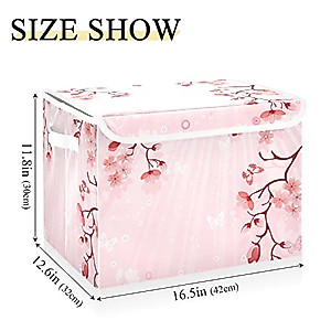 TSENQUE Cherry Blossom Foldable Storage Boxes with Lids Decorative Storage Box Container for Home Bedroom Closet Office Nursery 16.5" L x 12.6" W x 11.8" H