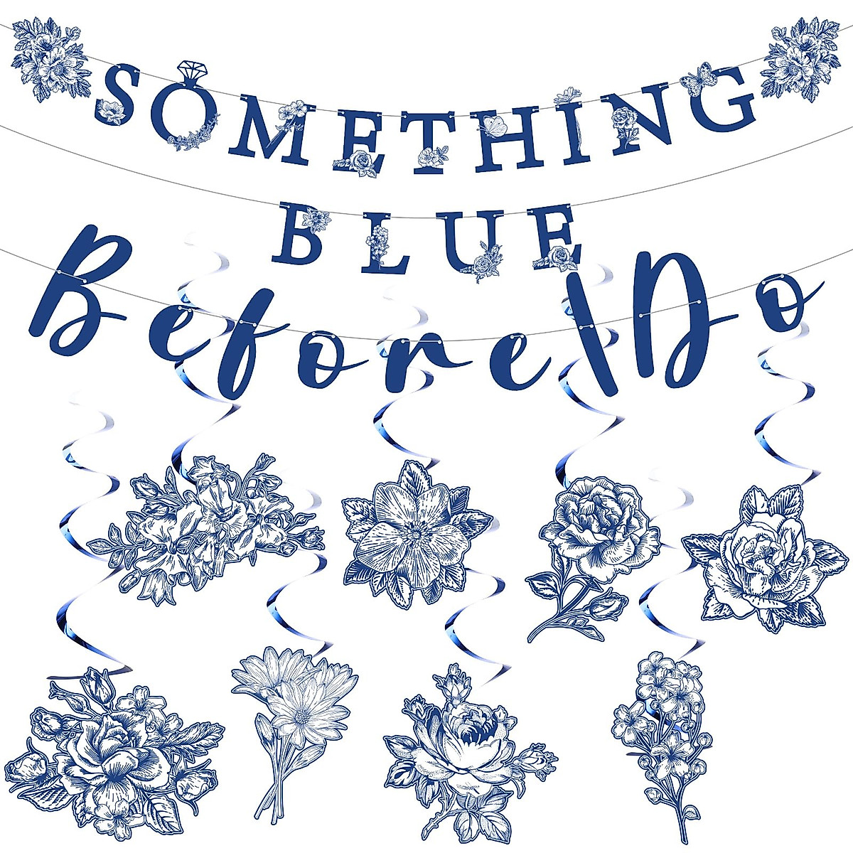Tegeme Something Blue Before I Do Banner Blue Bridal Shower Decorations Hanging Blue Flower Party Favors for Bridal Shower Bachelorette Engagement Wedding Party