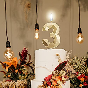 UVTQSSP 3.94 Inch Gold Number 3 Candles Large Glitter Numeral Birthday Candles Cake Topper Decoration for Party Adults Kisd or Pets
