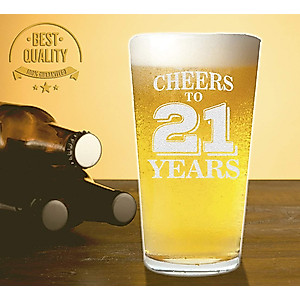 Veracco Cheers To 21 Years Twenty First Pint Beer Glass 21st Birthday Gift For Him Her (Clear, Glass)