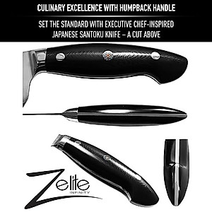 Zelite Infinity 7 Inch Santoku Knife - Japanese Chef Knife with Deep 53mm Blade; Japanese AUS-10 Super Steel 45-Layer Damascus Kitchen Knife with Tsunami Rose Damascus Pattern - Luxurious Gift Box