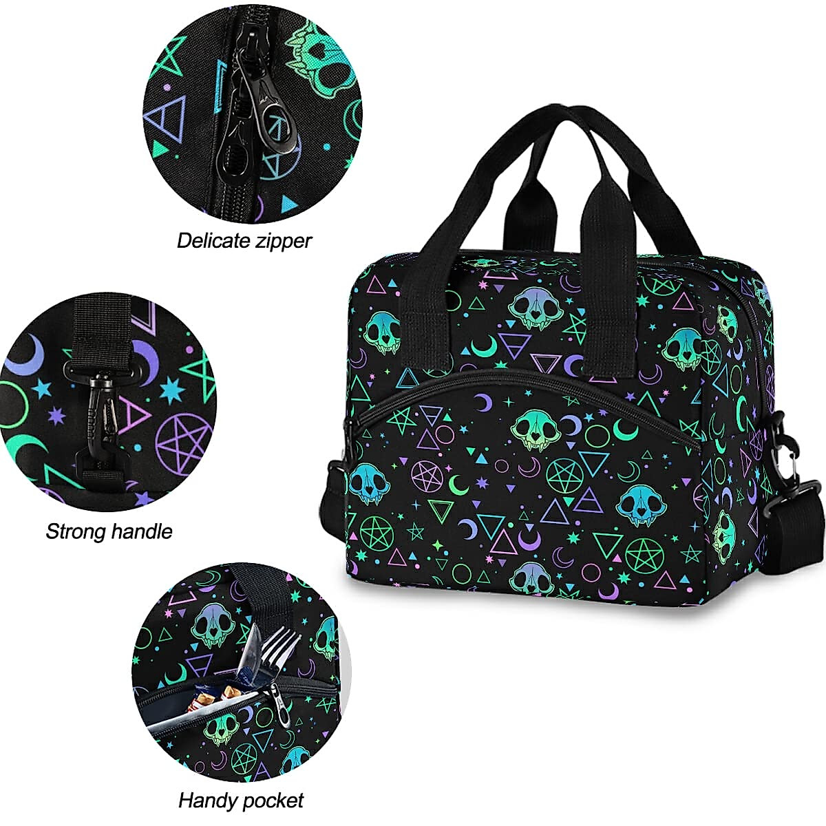 MNSRUU Insulated Lunch Bag Magic Skulls Lunch Bag Women Lunch Tote Men Lunch Cooler Bag Reusable Leakproof Lunch Box For Work School