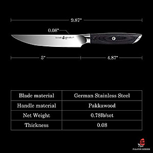 TUO Steak Knife Set - 5 inch Kitchen Steak Knife Set 4 - German HC Steel Kitchen Table Dinner Knife - Full Tang Pakkawood Handle - Falcon Series with Gift Box