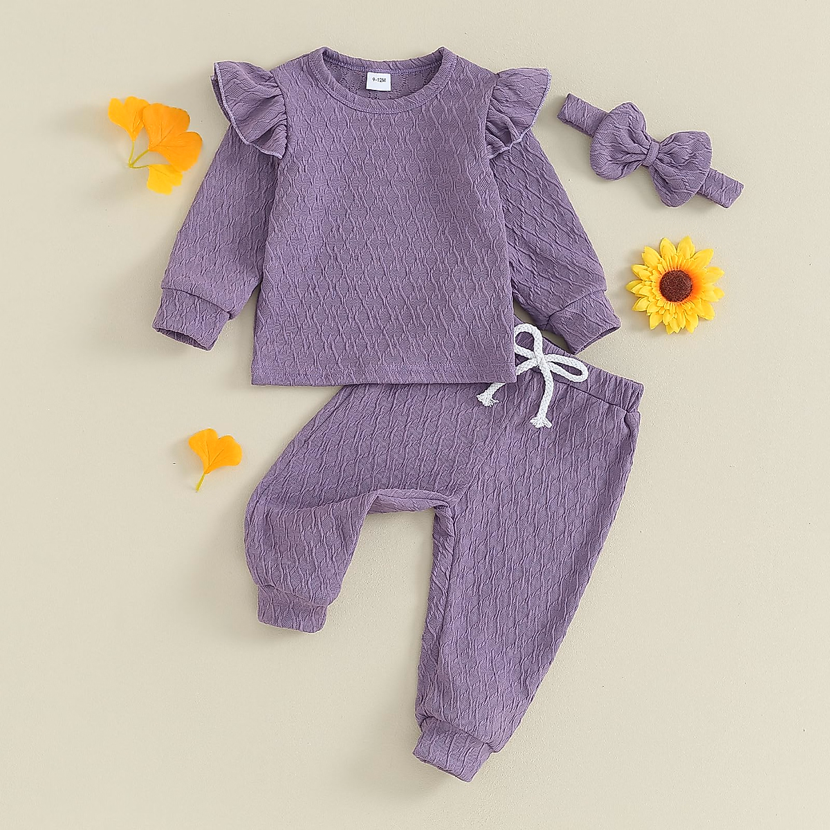 Newborn Baby Girl Clothes Daisy Outfit Long Sleeve Sweashirt Tees Tops Pants Infant Toddler Girl Fall Winter Clothes (Solid-Purple, 12-18 Months)