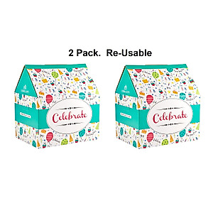 Oasis Supply, Reusable Party Cake Holder || Decorated Bakery Transportation Box || Cake Carrier - Holds Quarter Sheet Cakes, 2 Pack