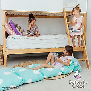Butterfly Craze Floor Pillow Case, Mattress Bed Lounger Cover, Polka Aqua, Queen Size - Cozy Seating Solution for Kids & Adults, Recliner Cushion, Perfect for Reading, TV Time (Pillow Not Included)