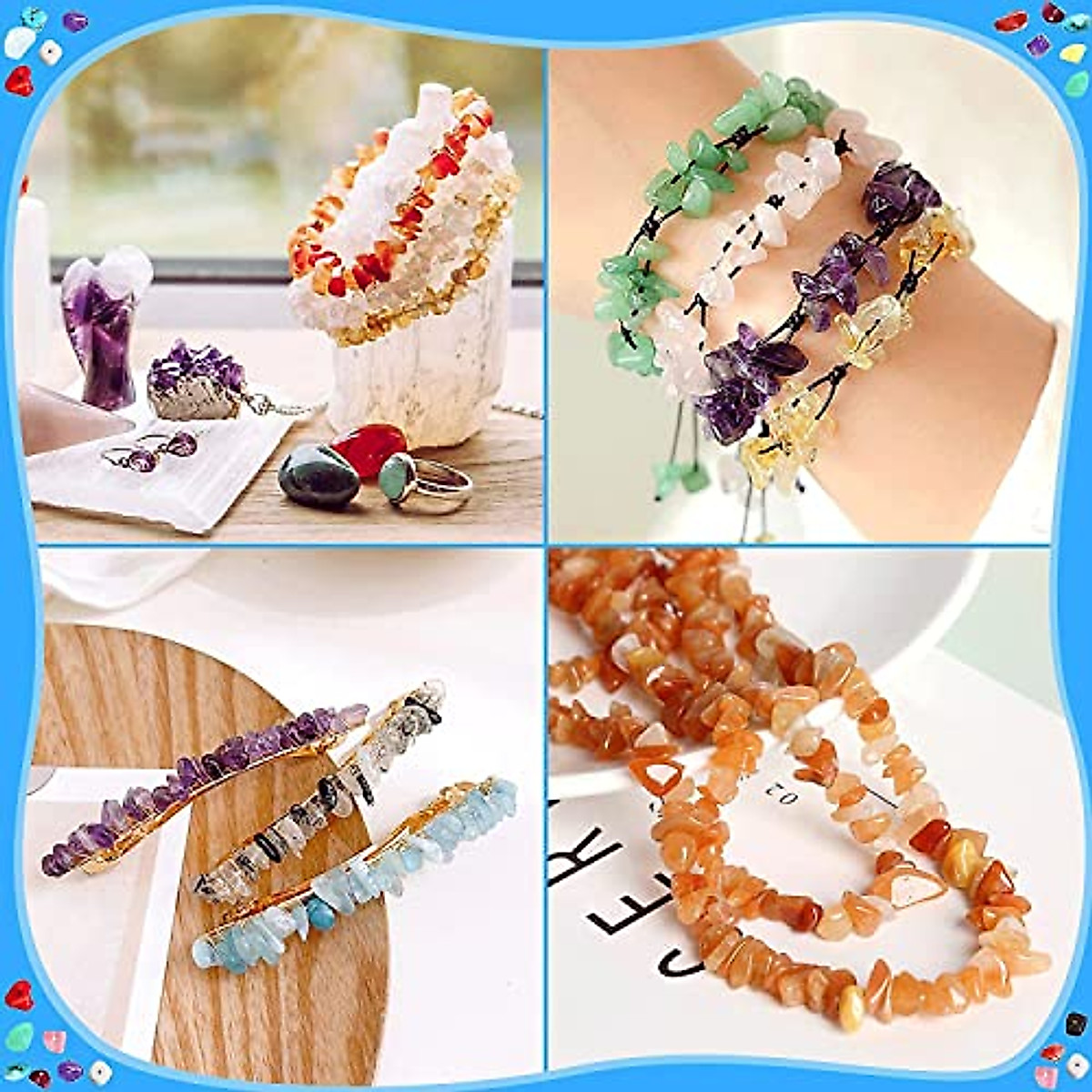 Jteremy Irregular Chips Stone Beads Natural Gemstone Beads Kit with Earring Hooks Spacer Beads Pendants Charms Jump Rings for DIY Jewelry Necklace Bracelet Earring Making for DIY Jewelry Making, Beadi