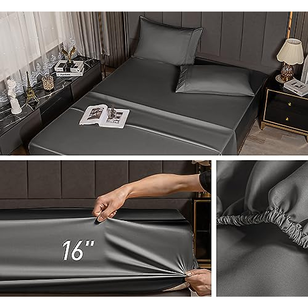 MCO Bedding Twin Bed Sheets Set - Bamboo Sheets - Cooling Breathable Bedding Set with 16" Deep Pocket (3 Pieces, Twin, Charcoal Gray)