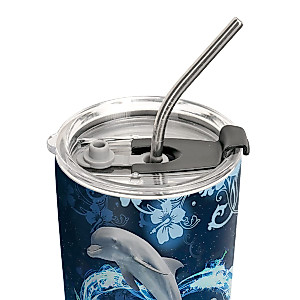 64HYDRO 20oz Dolphin Gifts for Women, Valentines Day Gifts for Her, Couple Gifts, Gifts for Wife, Mom, Daughter, Ocean Gifts, Blue Heart Sea Dolphin Tumbler Cup, Insulated Travel Coffee Mug with Lid