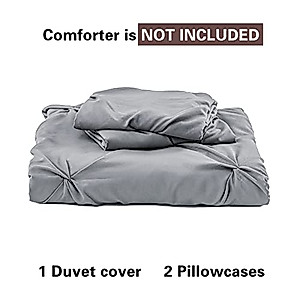ASHLEYRIVER 3 Piece Luxurious California King Duvet Cover with Zipper & Corner Ties 100% 120 g Microfiber Pintuck Duvet Cover Set(California King Grey)