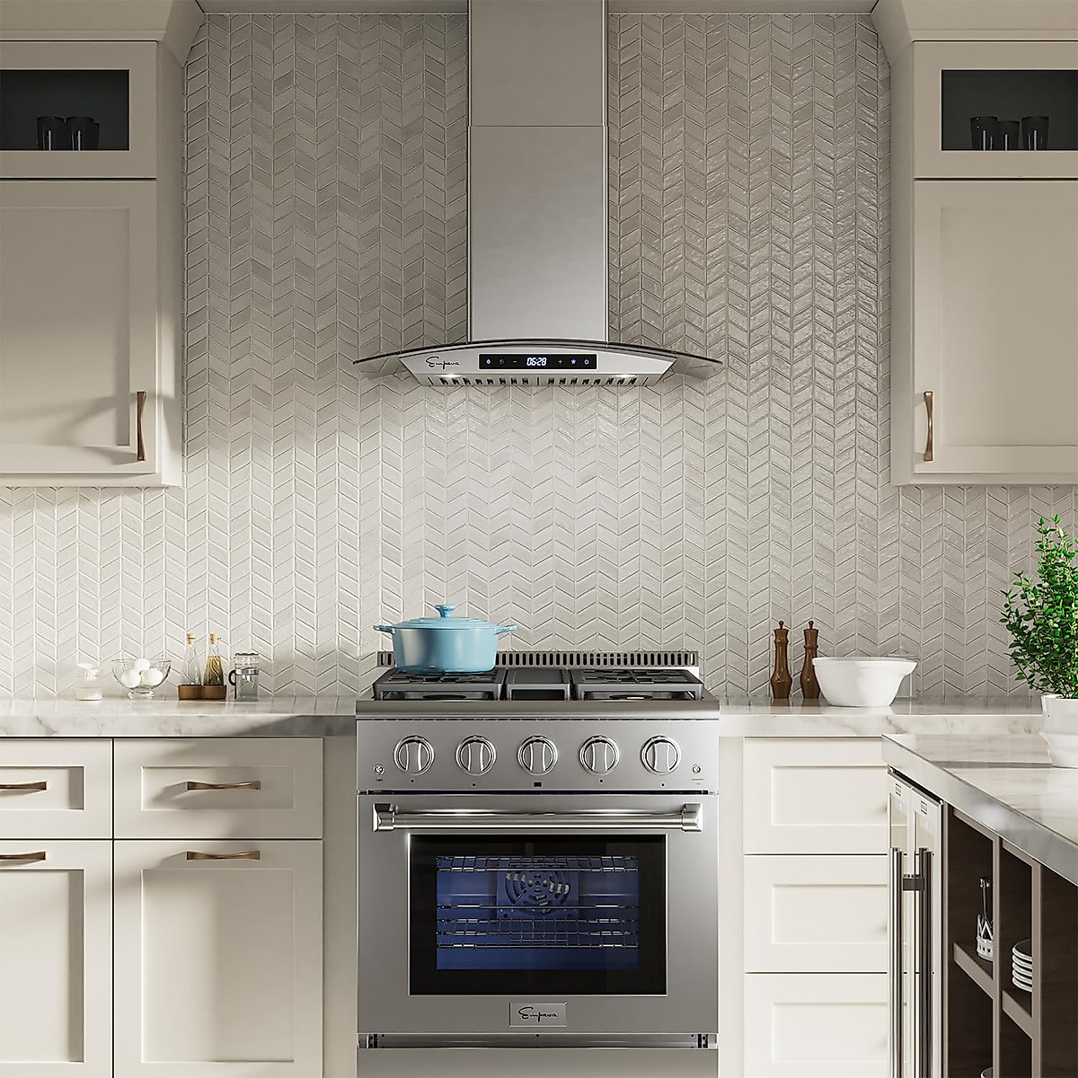 Empava Wall Mount Range Hood 30 Inch, Ducted/Ductless(Charcoal-Filter Sold Separately), Kitchen Exhaust Stove Vent with 400CFM, Tempered Glass, LED Light Stainless Steel, EMPV-30RH06