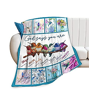 Hummingbird Blanket Hummingbird Bird Flower Throw Blanket Super Soft Flannel Cozy God Say You are Unique Blanket Warm Lightweight Plush Fleece Blankets for Sofa Couch Bed Gift for Kids Adults 50"x40"