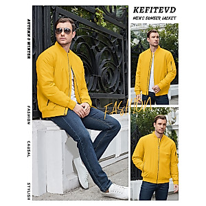 KEFITEVD Classic Quilted Jackets for Men Flight Bomber Jacket Winter Windproof Jacket Mens Midweight Quilted Bomber Jacket