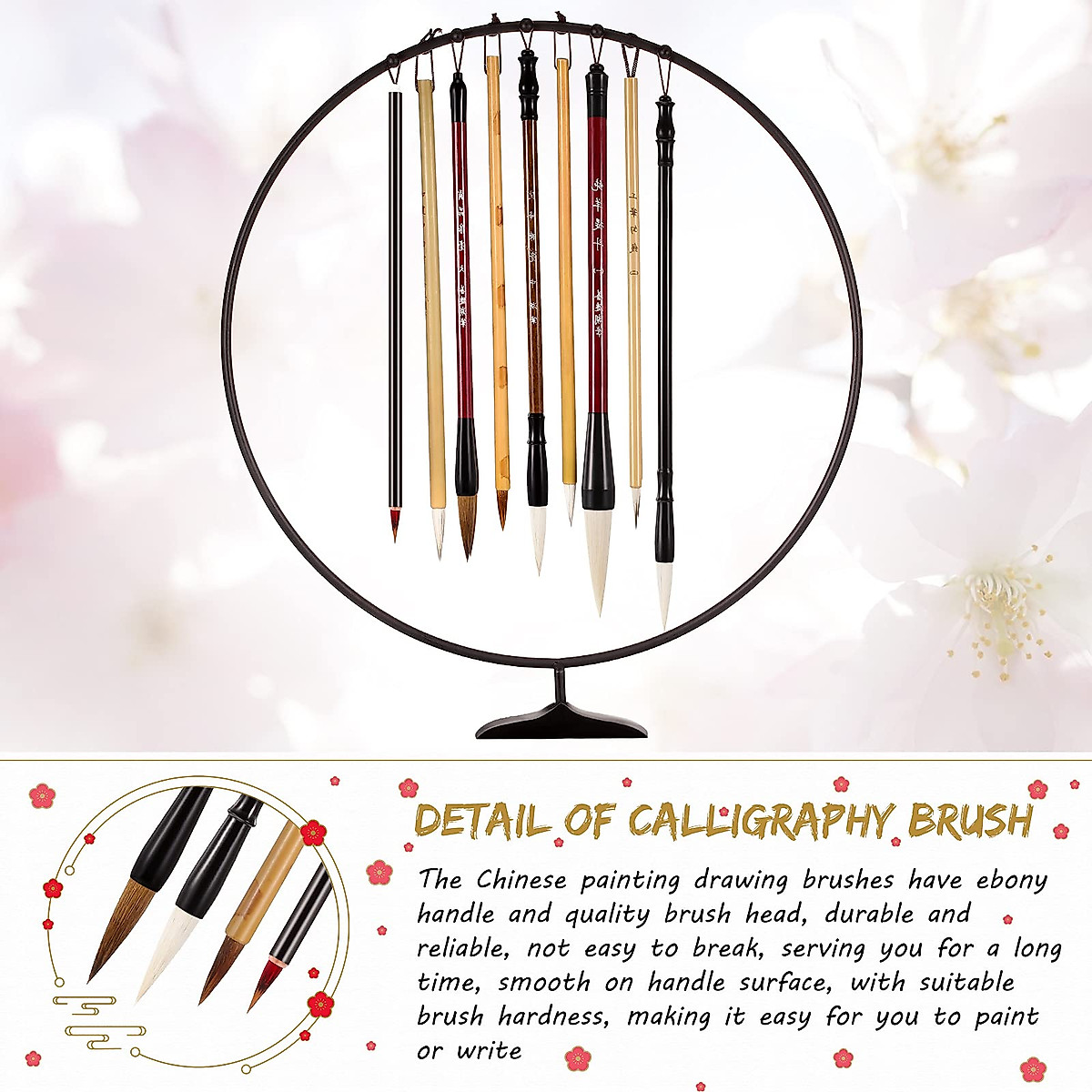 12 Pieces Chinese Calligraphy Brushes Painting Writing Brushes Watercolor Brushes Set Kanji Japanese Sumi Painting Drawing Brushes Kanji Art Brushes with Roll-up Brush Holder