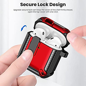 ACAGET for Airpods Case, Airpods 2nd Generation Case Cover with Keychain, Secure Lock Full Body Protective Rugged Shockproof Hard Shell Armor Case for AirPods 1 & 2 Supports Wireless Charge Black/Red