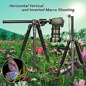 YoTilon Camera Tripod, Horizontal Tripod for Camera Professional Aluminum Alloy Travel Tripod for DSLR with 360° Ball Head Quick Release Plate, Handle Bag for Canon Nikon Sony DSLR Cameras