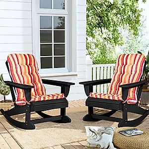 Sundale Outdoor Adirondack Rocking Chair with Cushion, HDPE Patio Plastic All Weather Adirondack Rocker, Water Resistant for Outside, Garden, Pool, Yard, Black