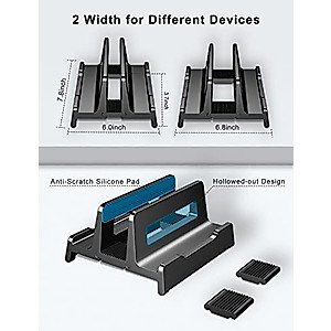 STARSIKI Vertical Laptop Stand, 3-in-1 Gravity Auto Locking Laptop Holder, MacBook Stand for Desk Closed Upright, Space Saving Desktop Organizer for MacBook/Surface/Chromebook/Dell/HP/iPad/Tablets