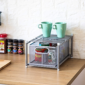 Home Zone Living Under Bathroom Sink Organizer – Sliding Basket, Inside Cabinet Storage