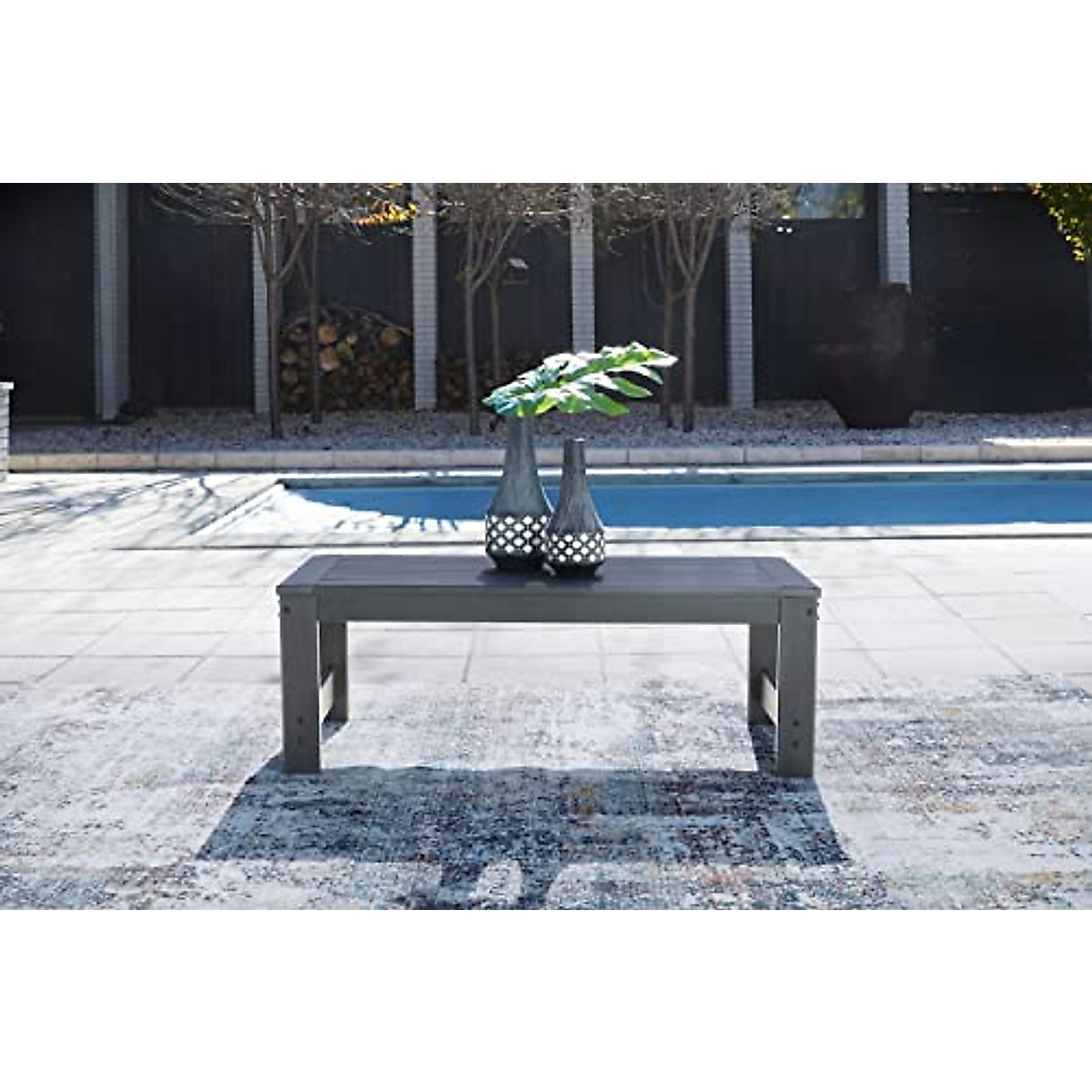 Signature Design by Ashley Amora Outdoor HDPE Patio Coffee Table, Charcoal Gray