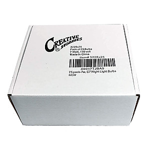 Creative Hobbies 3228x25-7 Watt, C7 Night Light, 40 Lumens, Long Life, Clear, E12 Candelabra Base, C7 Replacement Bulbs, Incandescent Light Bulb | 25 Pack