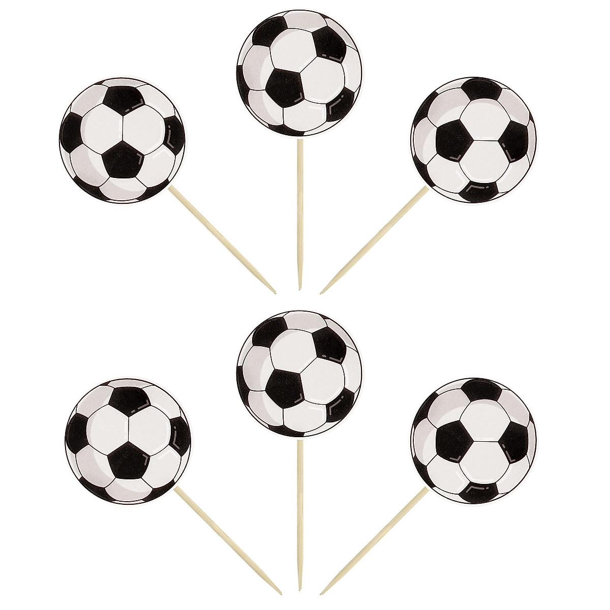 36Pcs Soccer Ball Cupcake Toppers Sports Theme Football Cupcake Food Toothpicks Baby Shower Cake Decorations for Sport Balls Theme Soccer Ball Kids Birthday Party Decorations