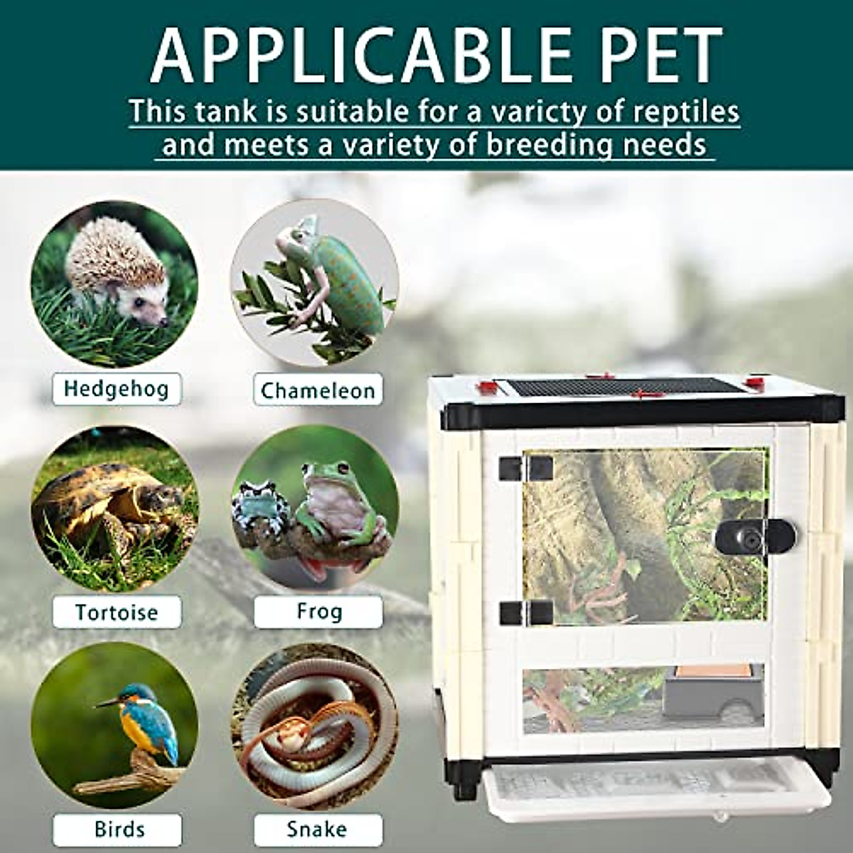 crapelles [Large Reptile Tank], Pet Cage Terrarium with Glass Window, Front Opening Door with Top Screen Ventilation, Reptile Terrarium Habitat for Reptiles Amphibian 15.7" x 15.7" x 15.7"(Knock-Down)