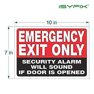 iSYFIX Emergency Exit Only Stickers – 2 Pack 10x7 Inch – Premium Self-Adhesive Vinyl, Laminated UV, Weather, Scratch, Water & Fade Resistance, Security Alarm Will Sound if Door is Opened Signs