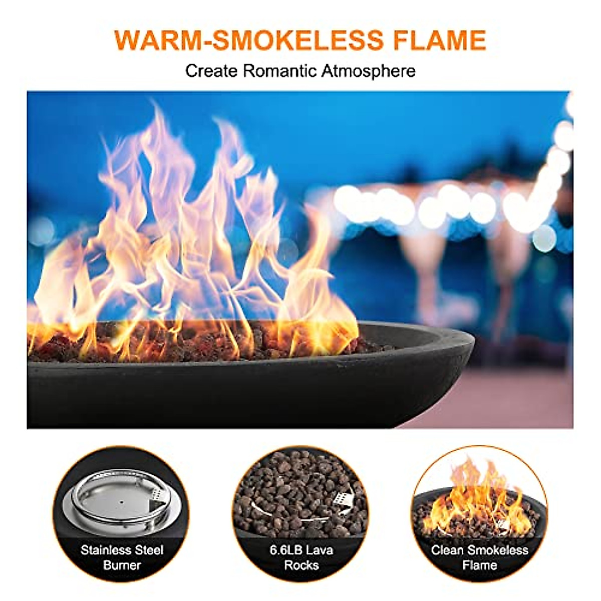 Camplux Propane Firebowl Column, 40,000 BTU Outdoor Gas Fire Pit with PVC Cover and Lava Rocks, Garden Slate Rock Look