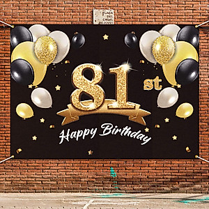 PAKBOOM Happy 81st Birthday Banner Backdrop - 81 Birthday Party Decorations Supplies for Men - Black Gold 4 x 6ft