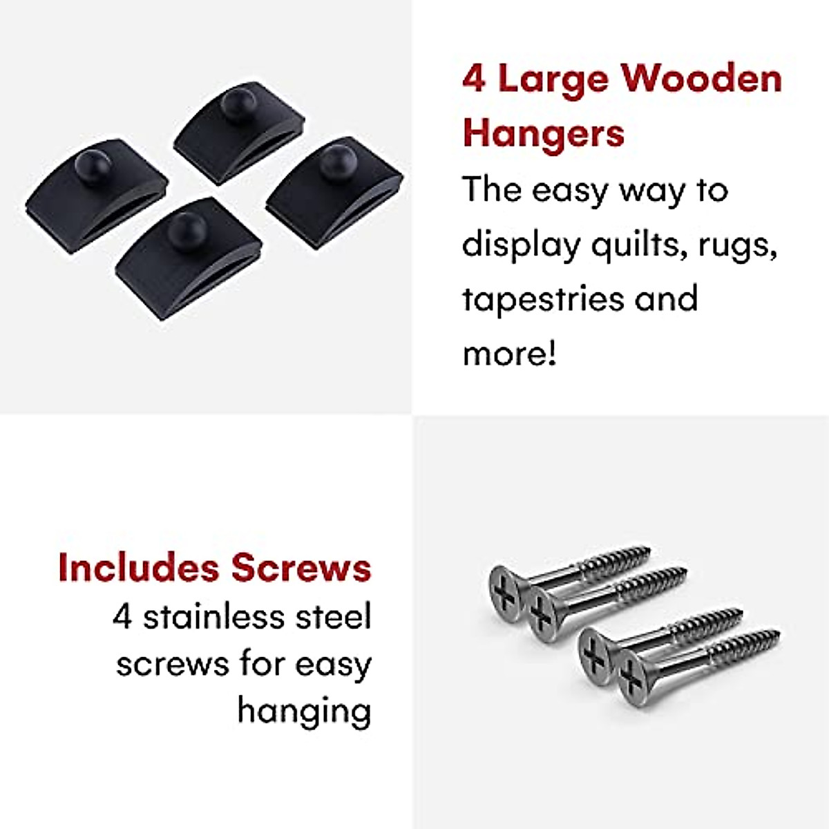 Classy Clamps Wooden Quilt Wall Hangers – 4 Large and 4 Small Clips (Black) and Screws for Wall Hangings - Tapestry Hangers/Quilt Hangers for Wall hangings - Quilt Clips/Wall Clips for Hanging