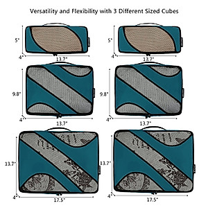 BAGAIL 6 Set Packing Cubes,Travel Luggage Packing Organizers(6Set Teal)