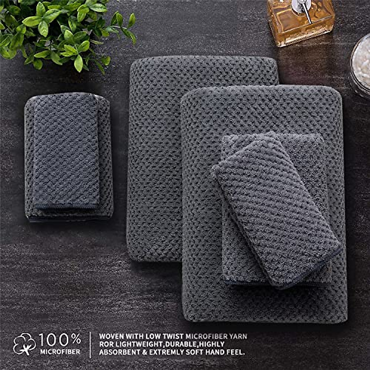 Dark Gray Hand Towels Set 2 Pack-16“x31”,Ultra Soft Microfibers Bathroom Towel Set Highly Absorbent Quick Dry Luxury Premium Towel Lightweight Durable Hand Towel Collection for Hotel Spa Gym Kitchen