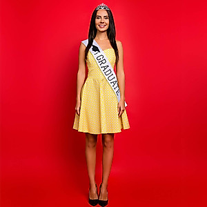 Chinco 2024 Graduation Party Supplies Kits, Glittered Metal Graduation Princess Grad Crown Tiara and Graduated Sash, Ideal Gifts for Graduation Party Decorations Grad Decor Favors (White)