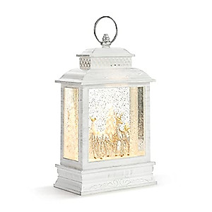 DEMDACO Cozy White Deer 11 x 6.5 Resin Musical Snow Globe Lantern Plays Christmas Music