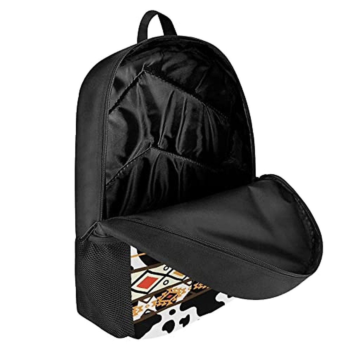 Girl Aztec Cow Print Backpacks for School Elementary Kids Zipper Large Capacity Comfy Lightweight Bookbag 17 Inch Adjustable Straps Personalized Daypack