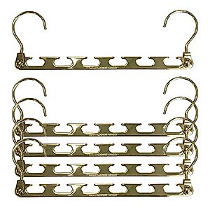 Wonder Hanger Swivel, Cascading Space-Saving Hangers for Closet Organization, 6 Slots, Holds Up to 12 Garments Each, Gold Tone, Pack of 5