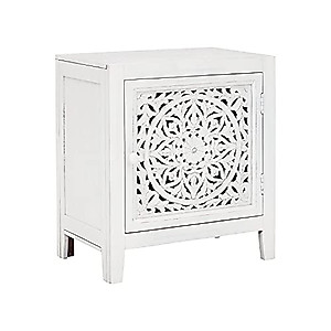 Signature Design by Ashley Fossil Ridge Boho Accent Cabinet or End Table, Vintage White